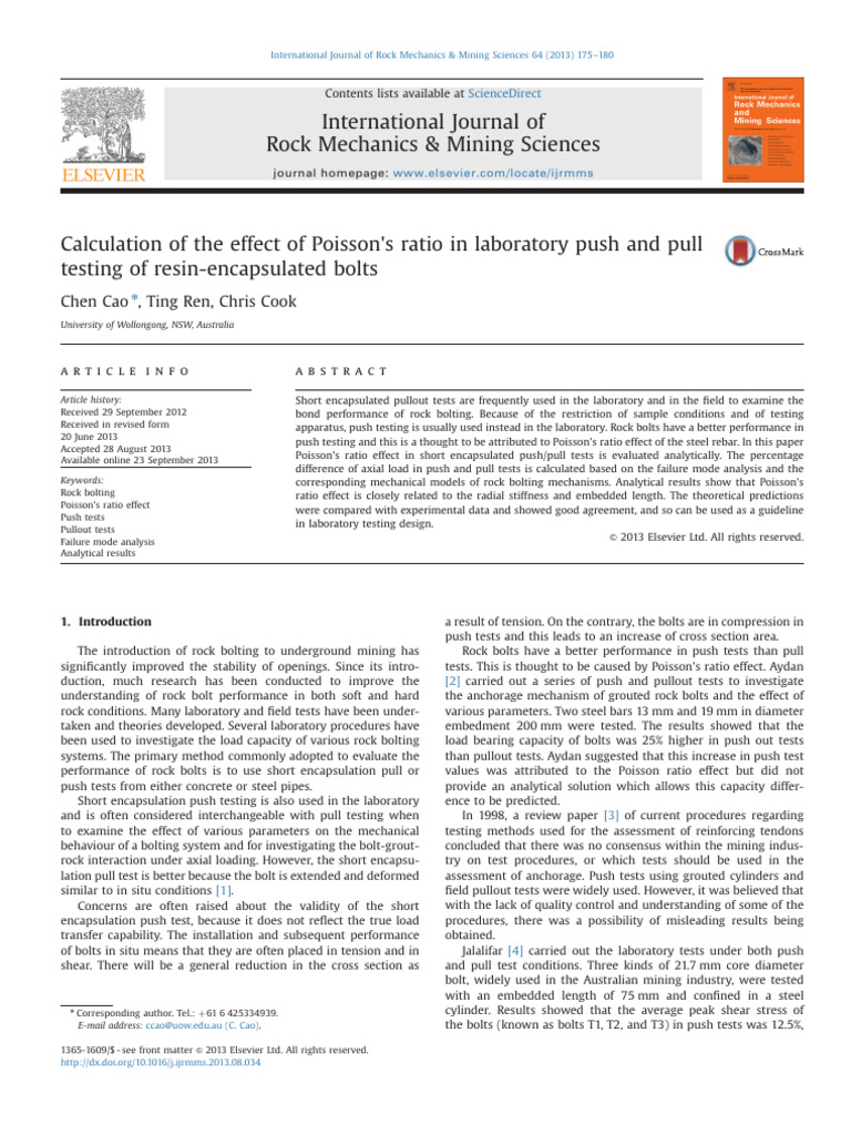 Calculation of The Effect of Poisson's Ratio in Laboratory Push and ...