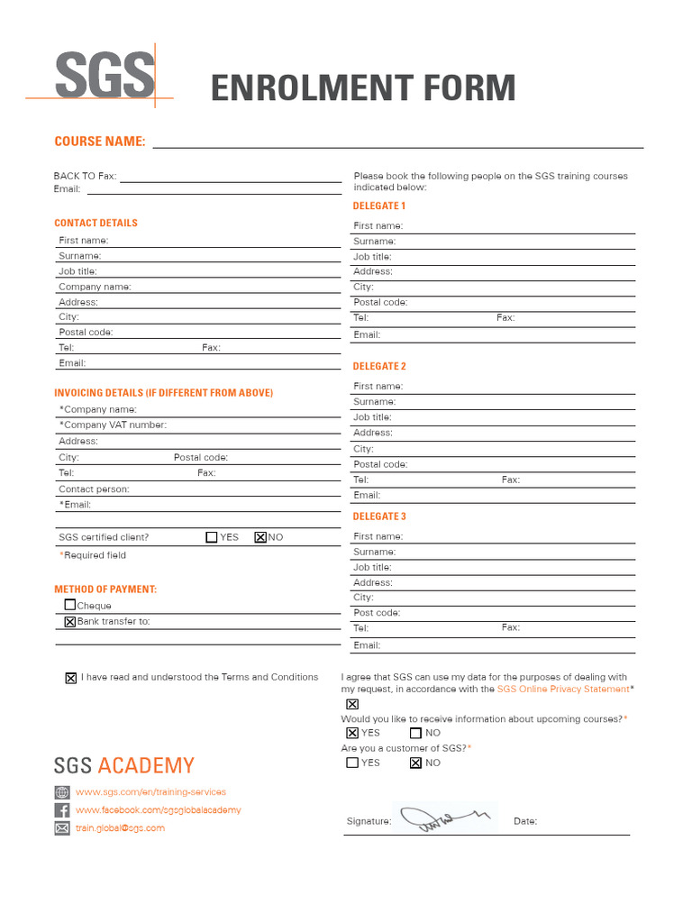 SGS-CBE-SGS Academy-Enrolment Form | PDF