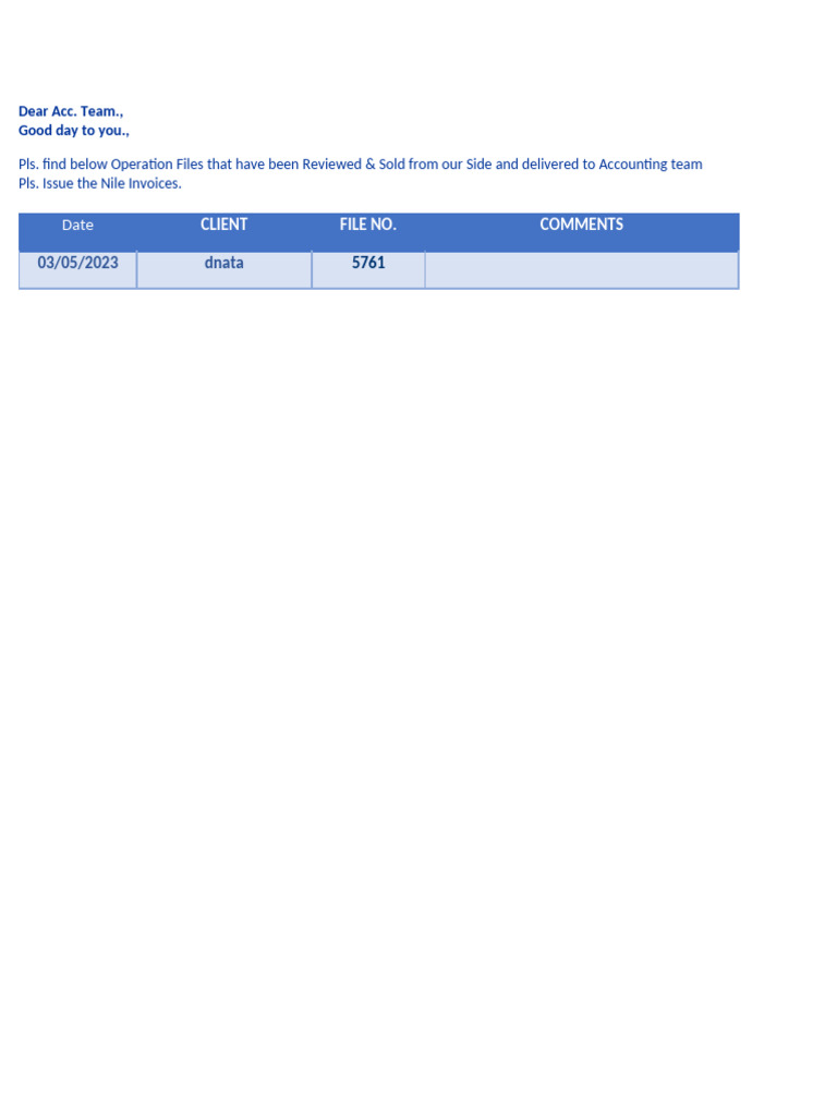 FFW - Gen 10 Selling Operation Files Email | PDF