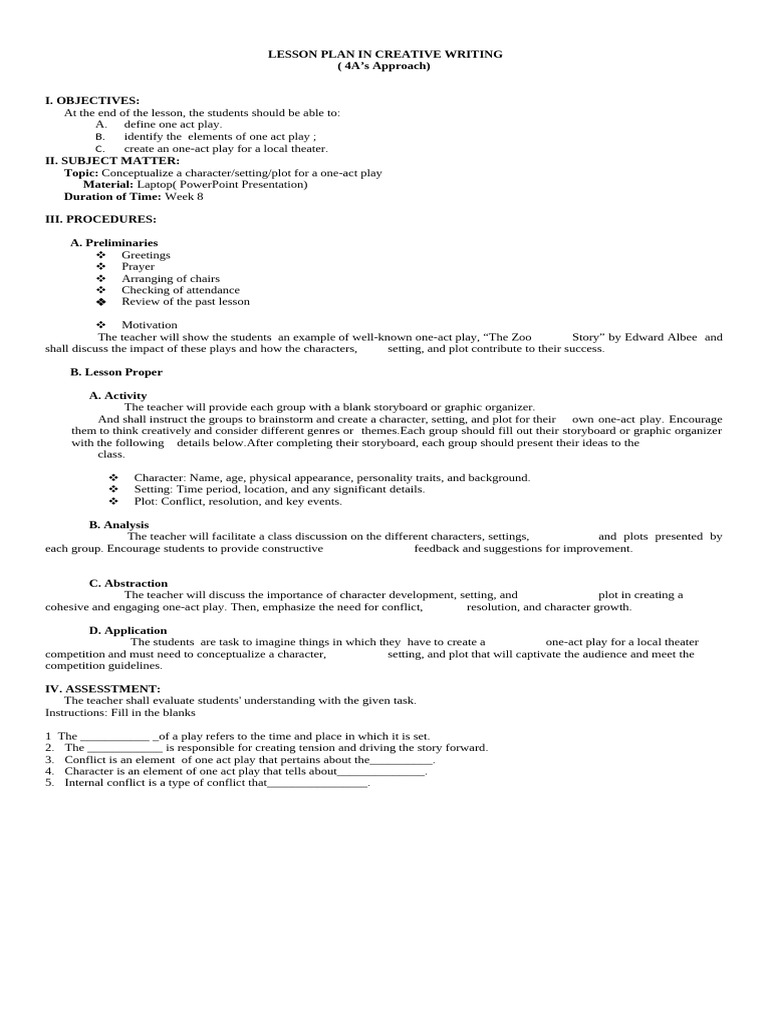 LESSON PLAN IN CREATIVE W- W8 | PDF
