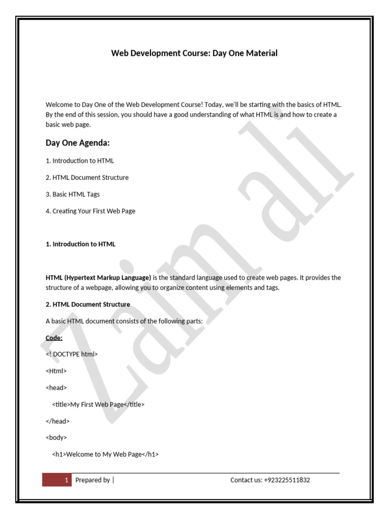 Web Development - Day - 01 With Zain Ali | PDF | Html | Career & Growth