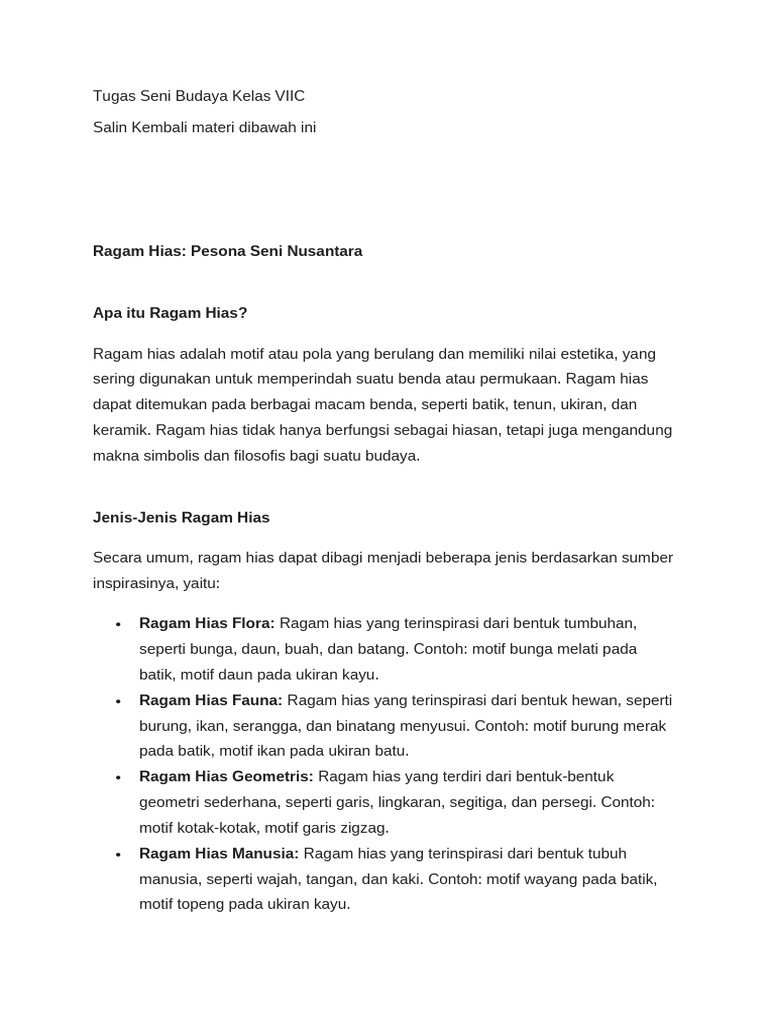 Tugas Seni Budaya Kelas VIIC | PDF