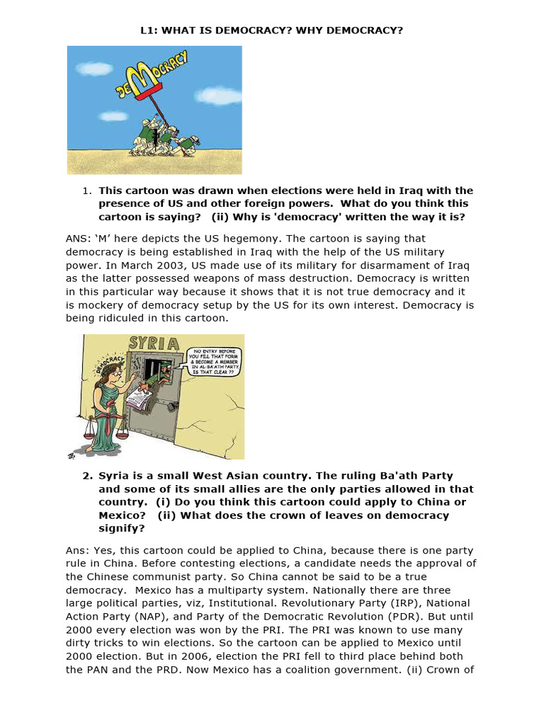 SWATI ARORA-Cartoon Interpretation What Is Democracy Why Democracy | PDF
