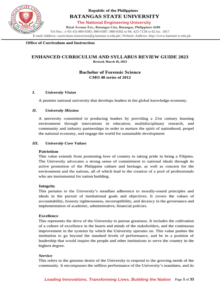 Curriculum-Map BFS | PDF | Forensic Science | Educational Assessment