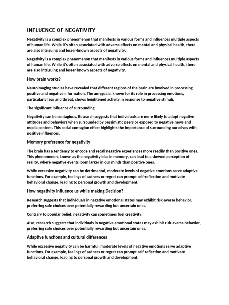 Negativity Is A Complex Phenomenon That Manifests in Various Forms and ...