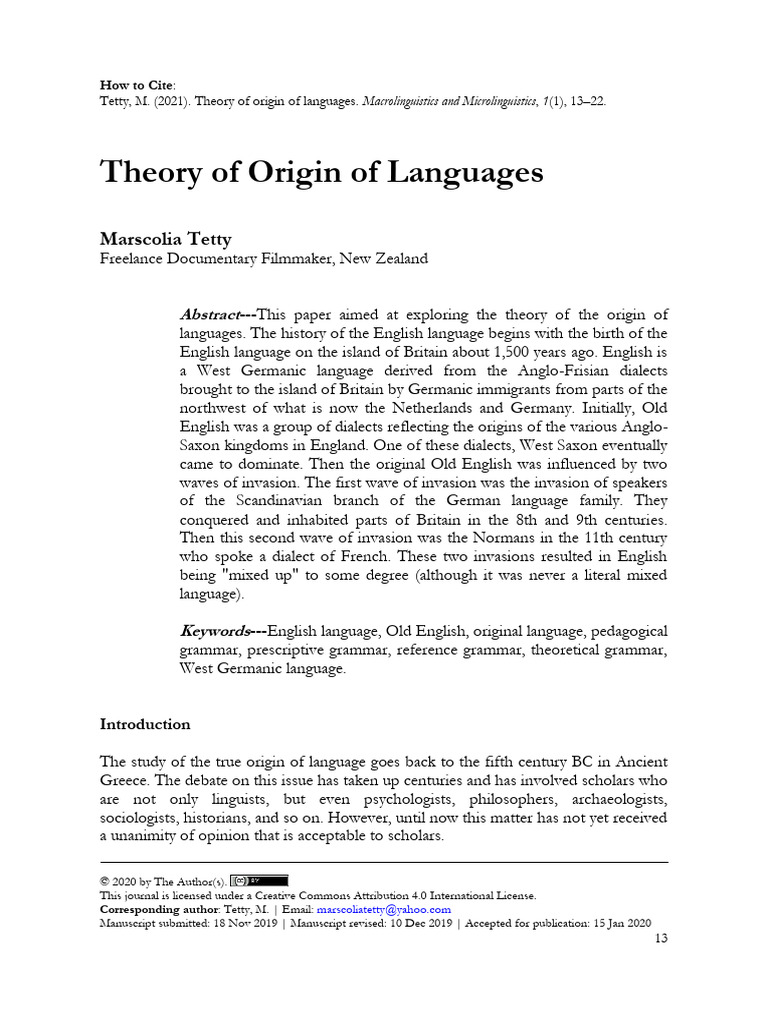 Theory of Origin of Languages | PDF