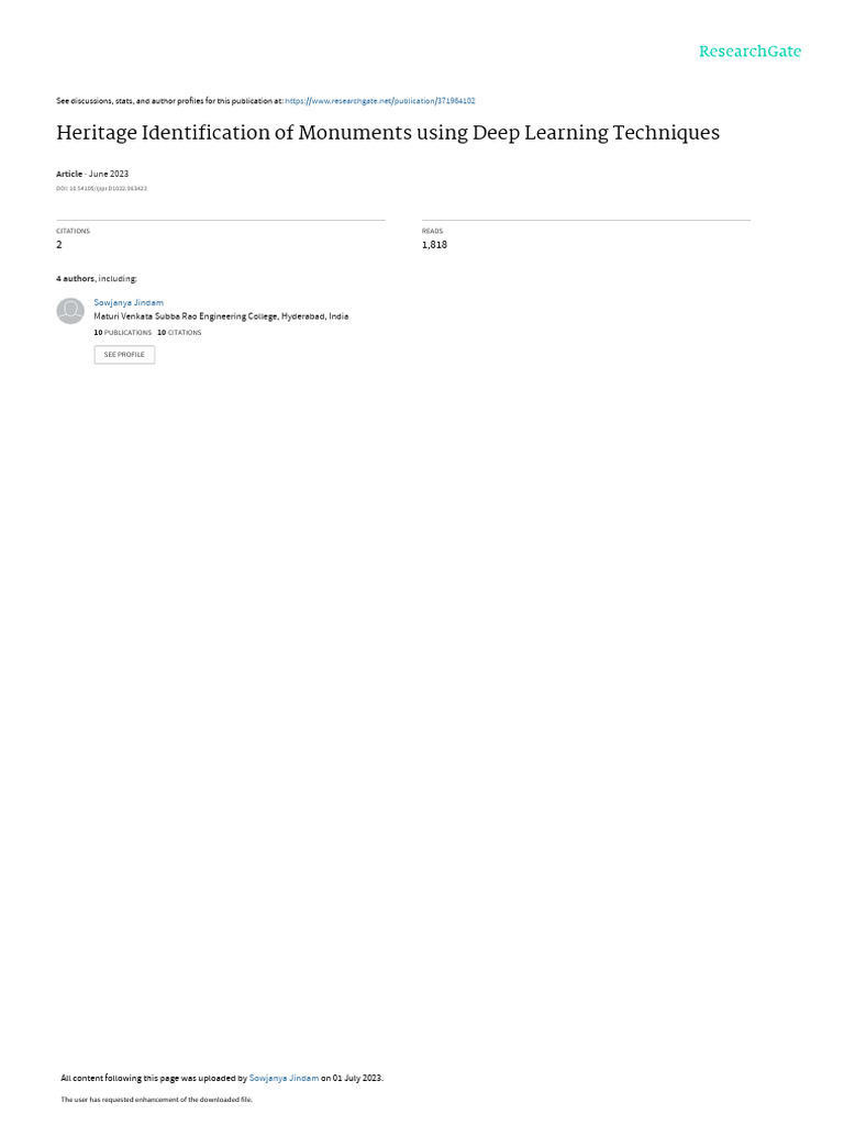 Heritage Identification of Monuments Using Deep Learning Techniques | PDF