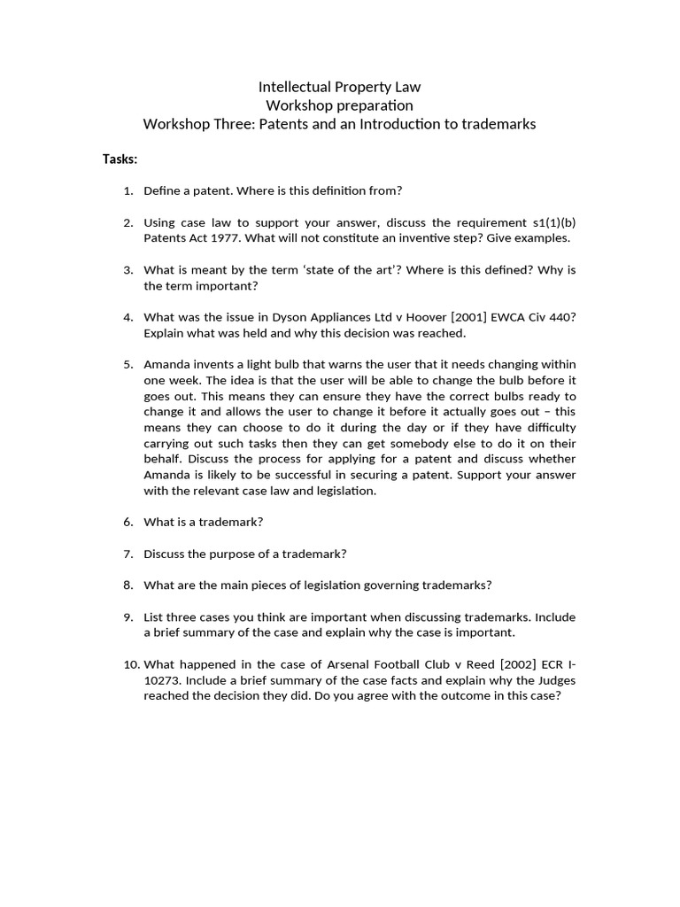 Intellectual Property Law Workshop Three | PDF