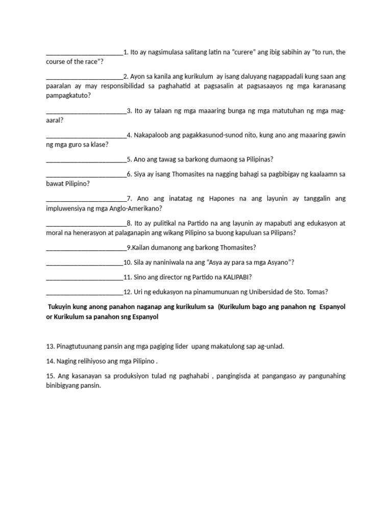 Quiz Ang Filipino Sa Kurikulum NG Batayang Edukasyon | PDF