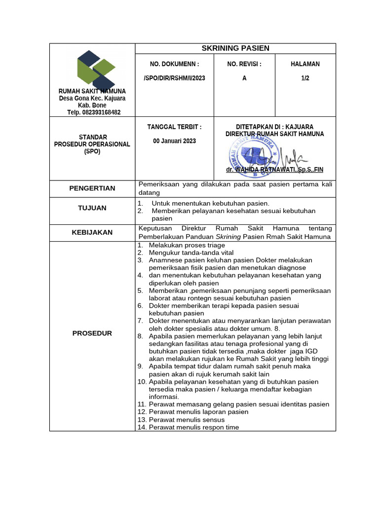 SPO SKRINING PASIEN | PDF