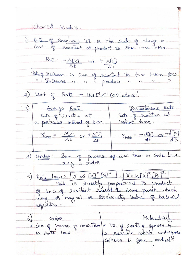 Chemical Kinetics Short Notes | PDF