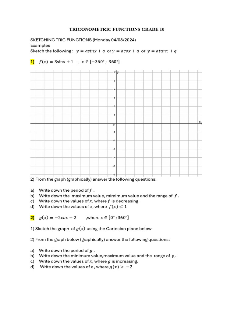 Trigonometric Functions Grade 10 | PDF