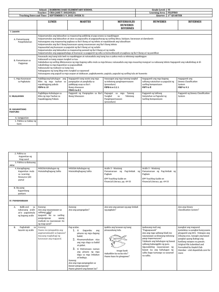 DLL Filipino W3 | PDF