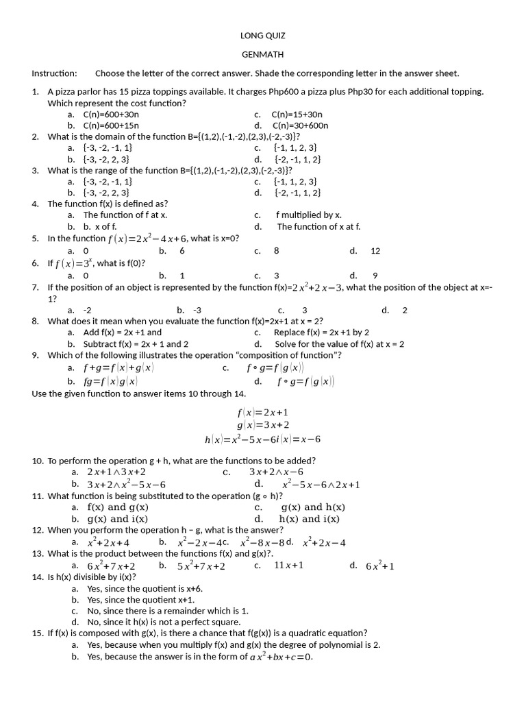 LONG QUIZ-GenMath | PDF