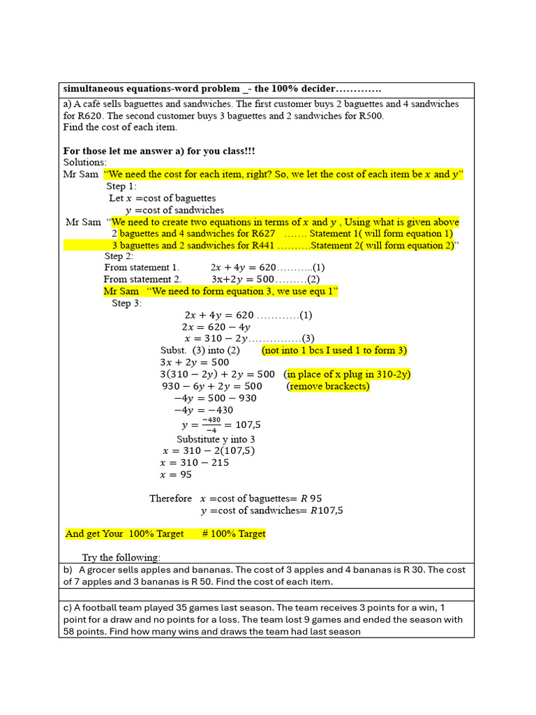 Simultaneous Equations-Word | PDF | Teaching Methods & Materials