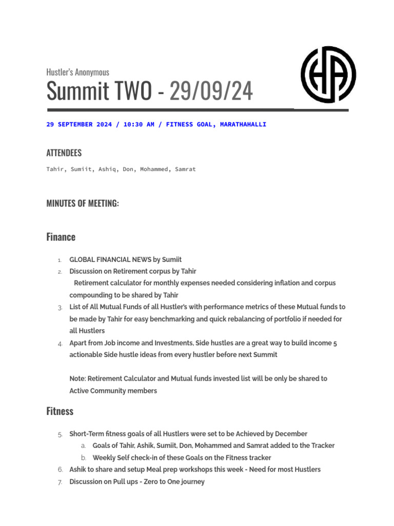 Summit TWO- Minutes & Notes | PDF