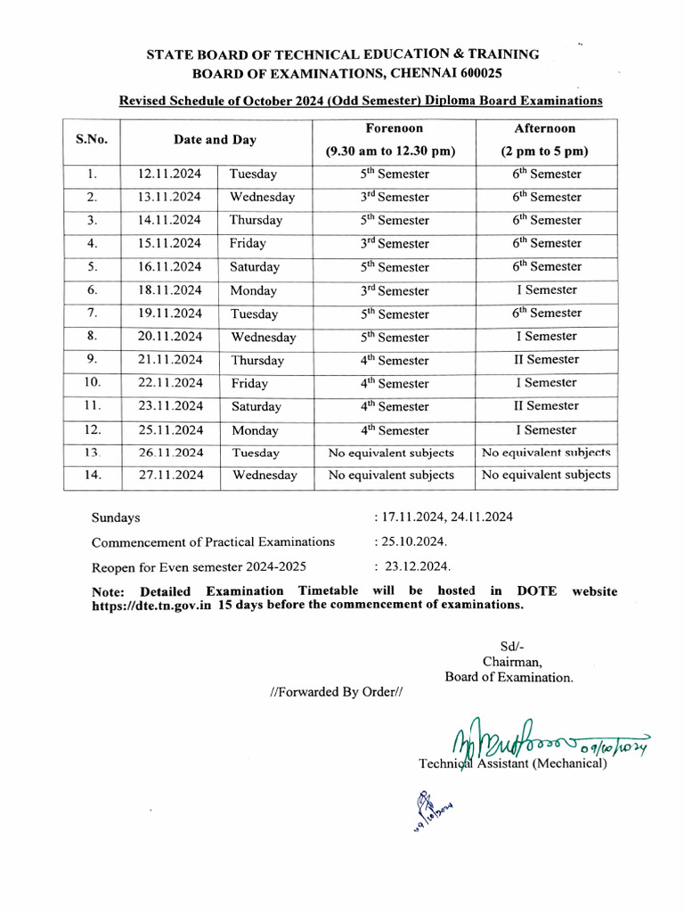 Revised Board Exam Schedule OCT24 | PDF