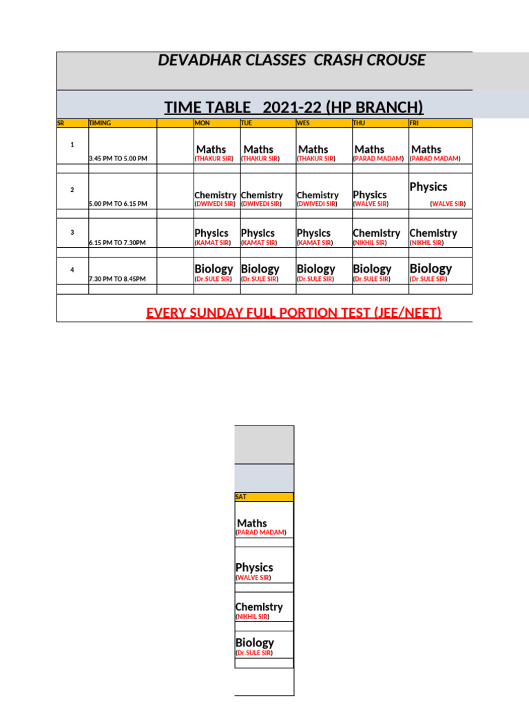 Crash Course Time Table | PDF