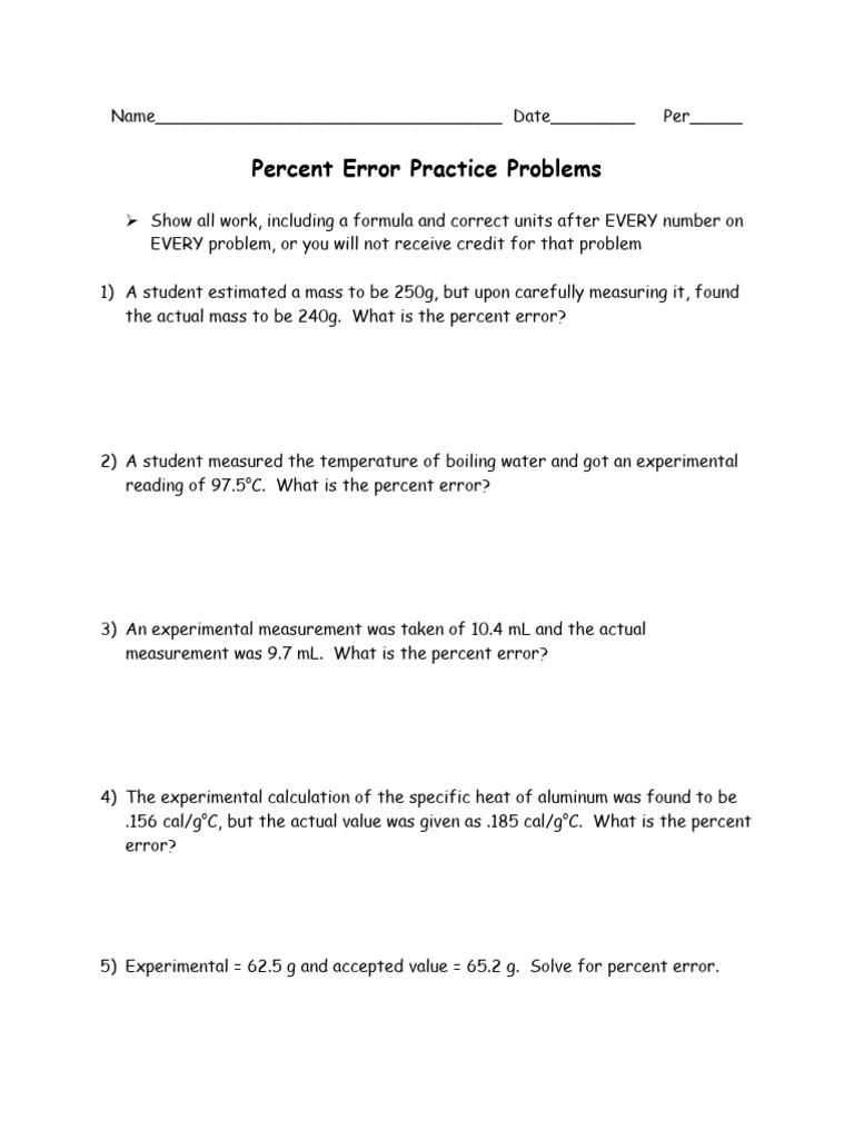 Percent Error Practice | PDF