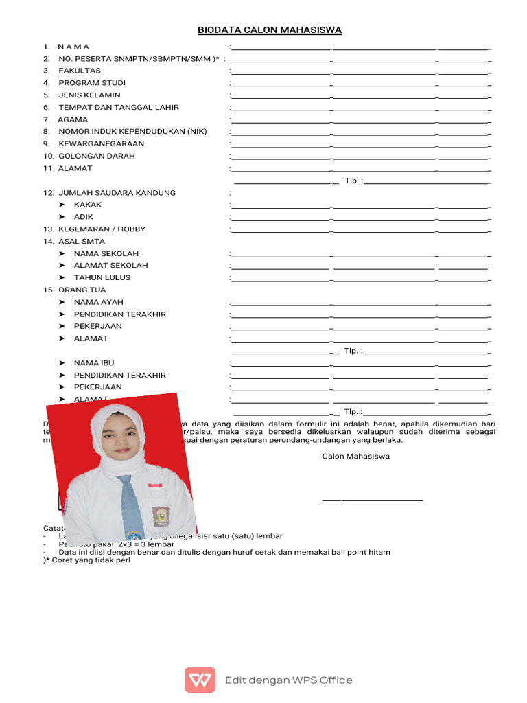 Biodata Mahasiswa Baru2 | PDF