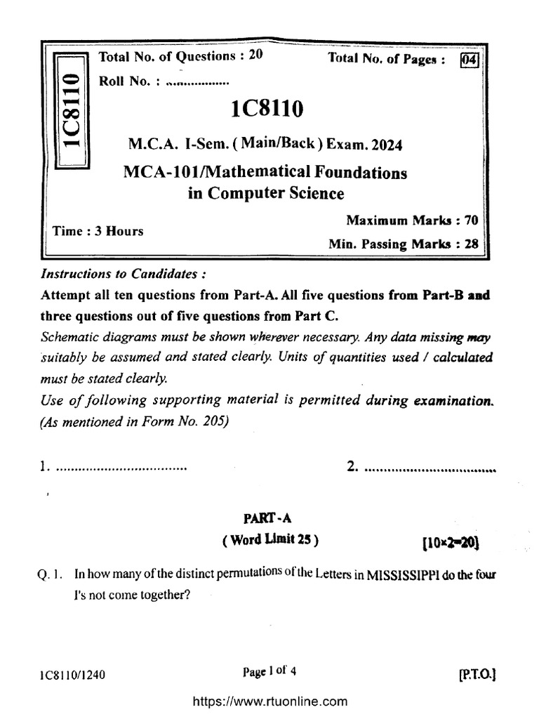 Mca 1 Sem Mathematical Foundations in Computer Science 1c8110 2024 | PDF