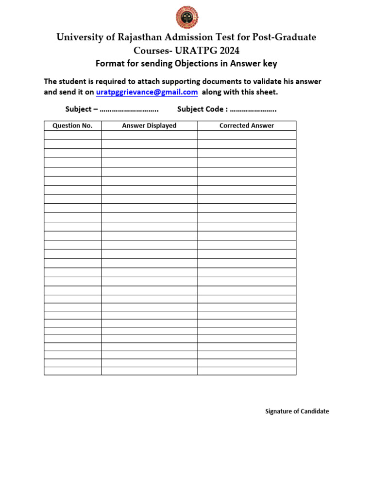 Format For Objections in Answer Key | PDF