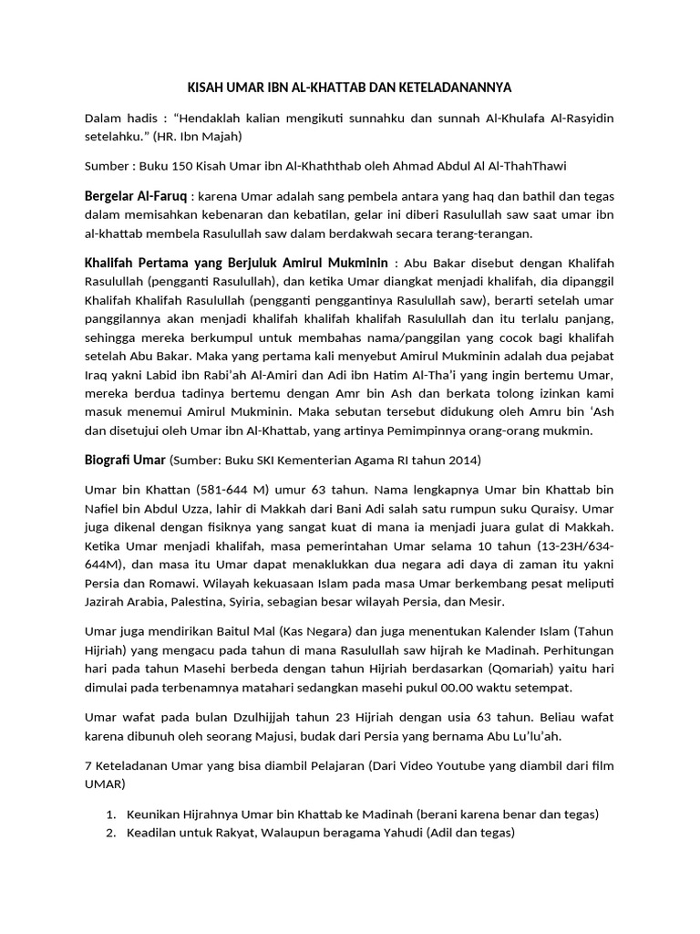 Kisah Umar Ibn Al-Khattab Dan Keteladanannya | PDF