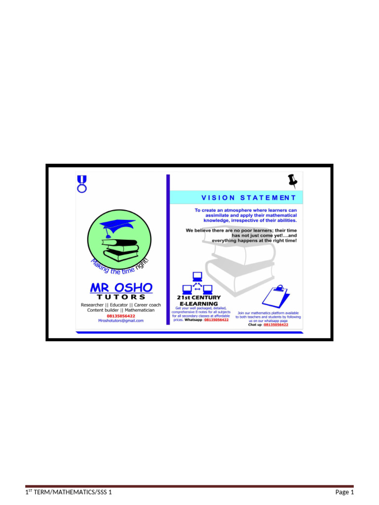 1ST Term S1 Mathematics | PDF