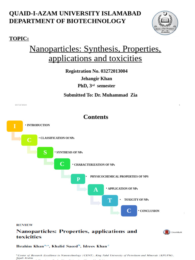 Nanoparticles Properties, Applications and Toxicities | PDF