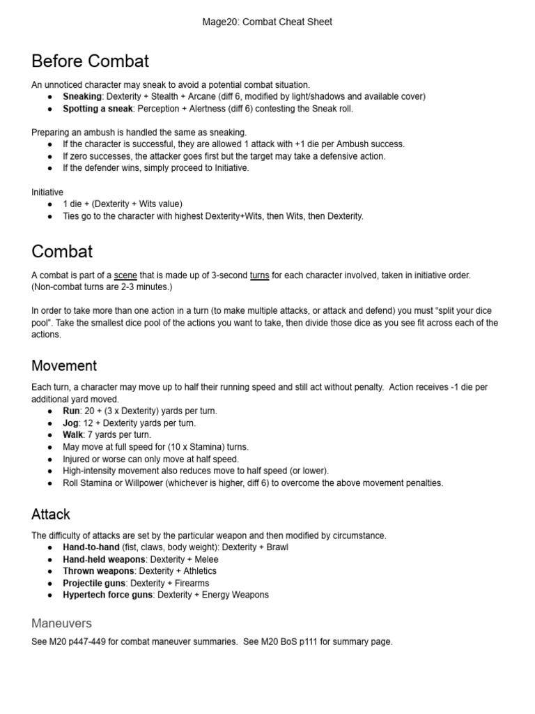 0.0.2 Combat Cheat Sheet | PDF