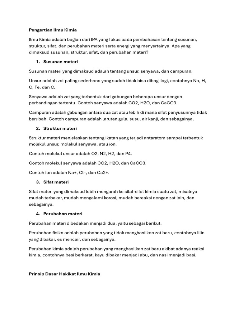 Pengertian Ilmu Kimia | PDF
