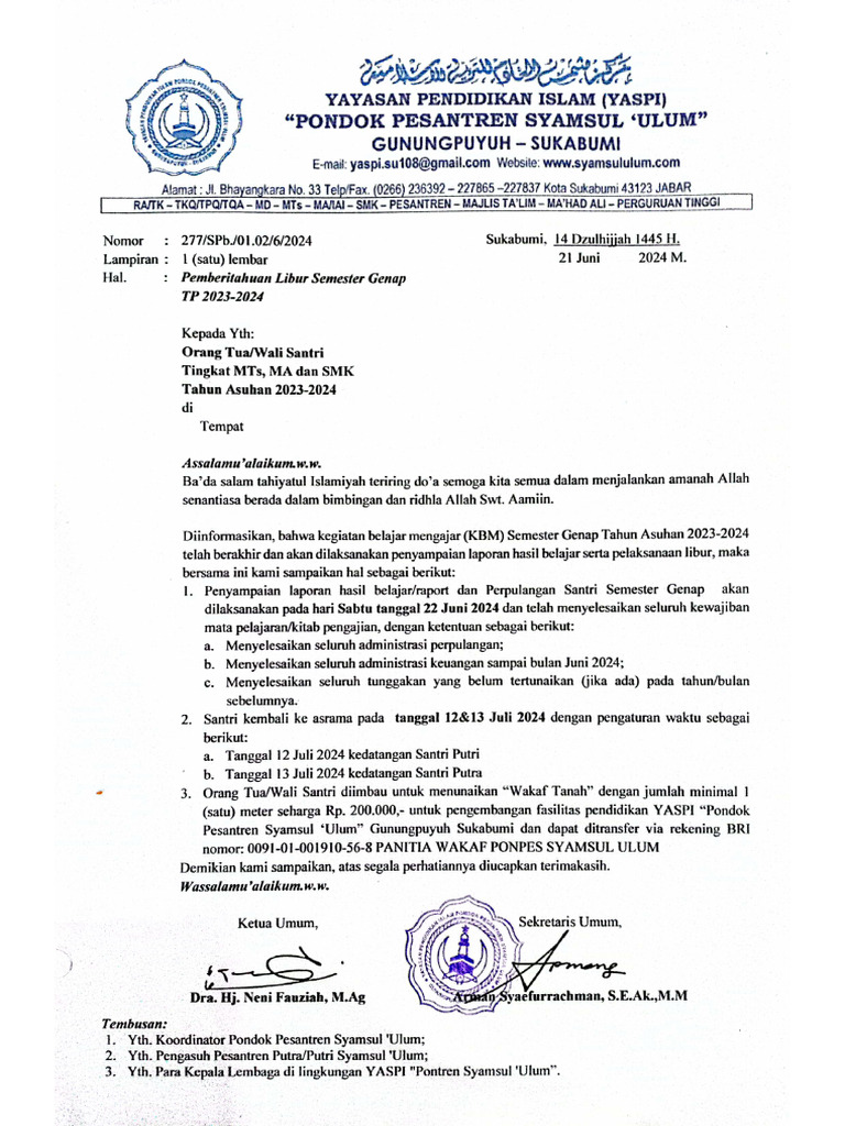 Pemberitahuan Libur Semester Genap TP 2023-2024 | PDF