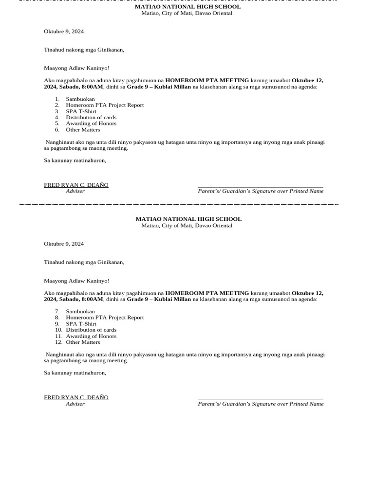 Sulat Pta Meeting Pdf