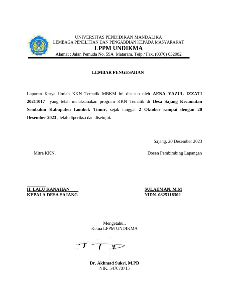 Lembar Pengesahan Aena | PDF