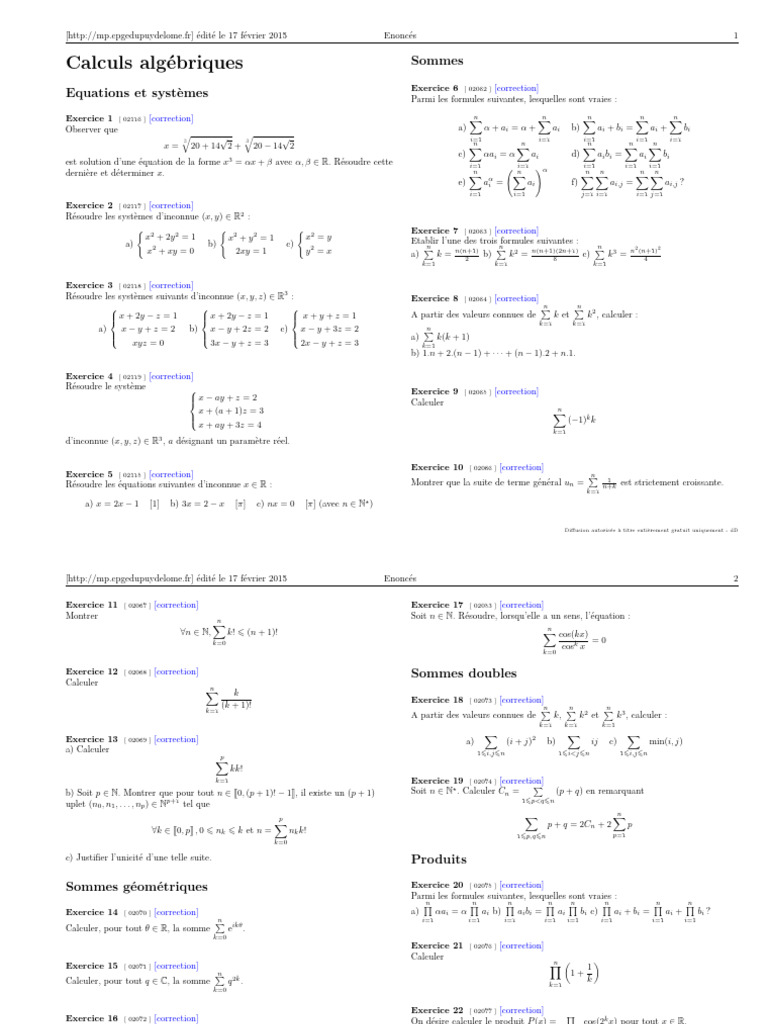 Calculs Algebriques | PDF