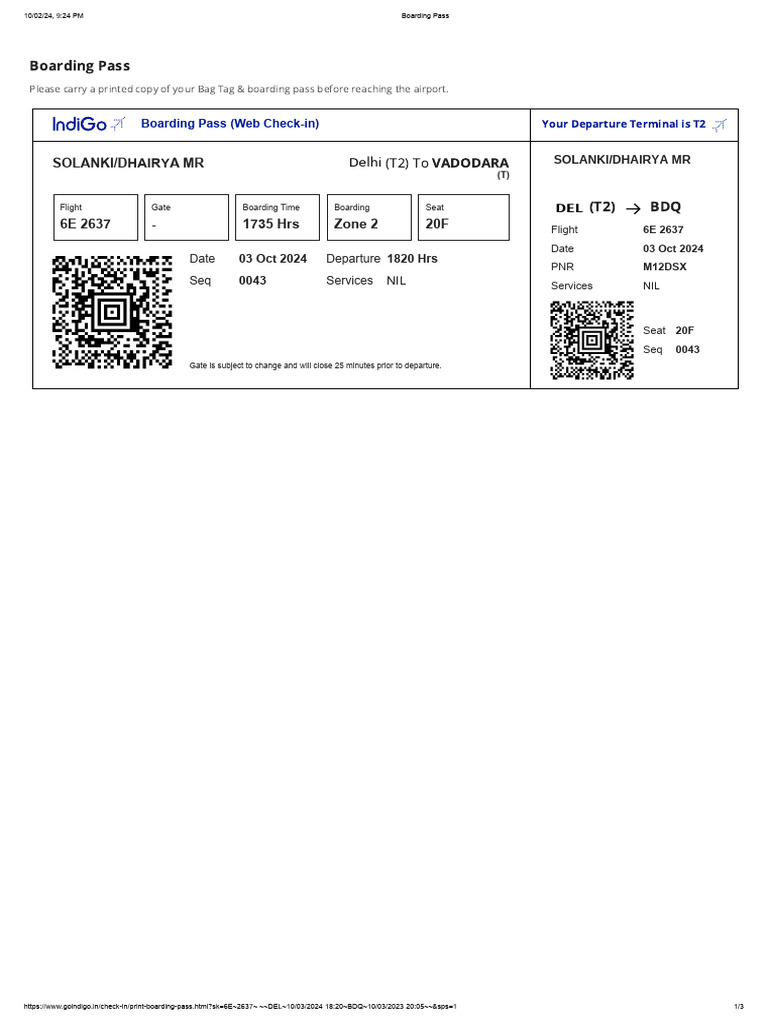 Return Boarding Pass From Delhi | PDF
