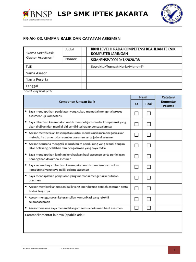 FR - Ak.03. Umpan Balik Dan Catatan Asesmen | PDF