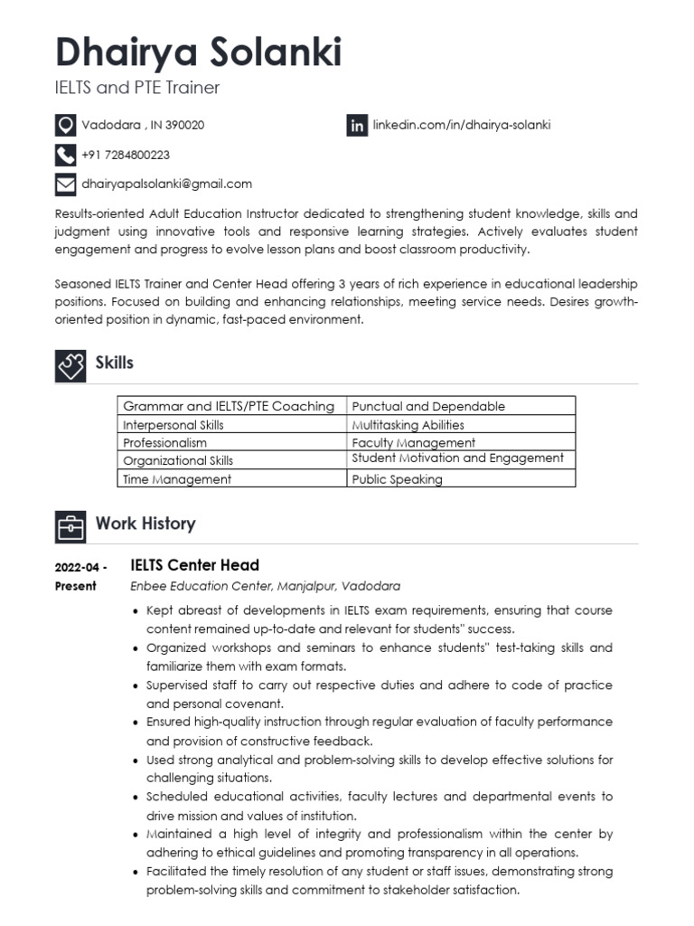 Resume - Dhairya - Solanki IELTS-PTE | PDF