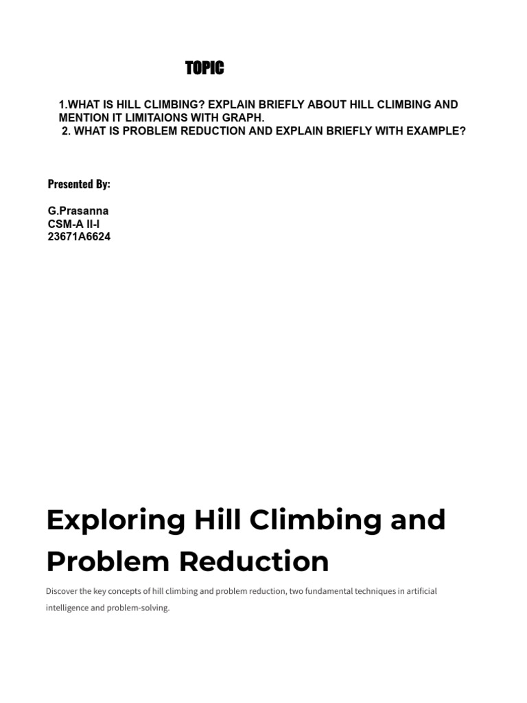 Exploring Hill Climbing and Problem Reduction.pptx | PDF