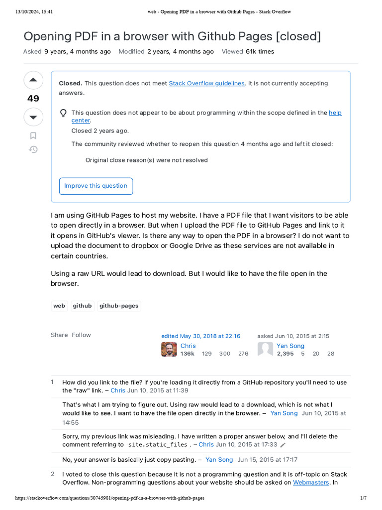 Web - Opening PDF in A Browser With Github Pages - Stack Overflow | PDF