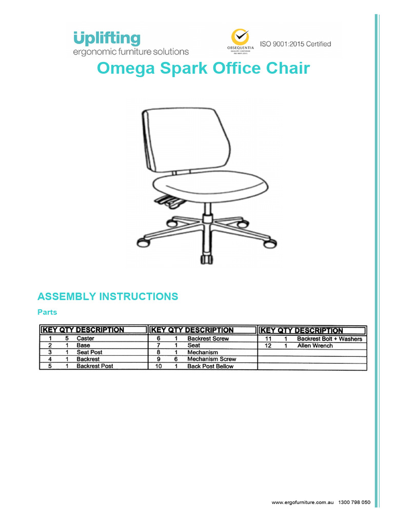 Omega Spark Office Chair Assembly Instructions | PDF