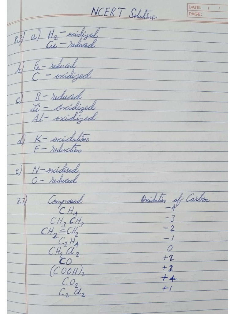 Redox Reaction NCERT Solutions (Moni, Zian, Emaad, Dakshin) | PDF