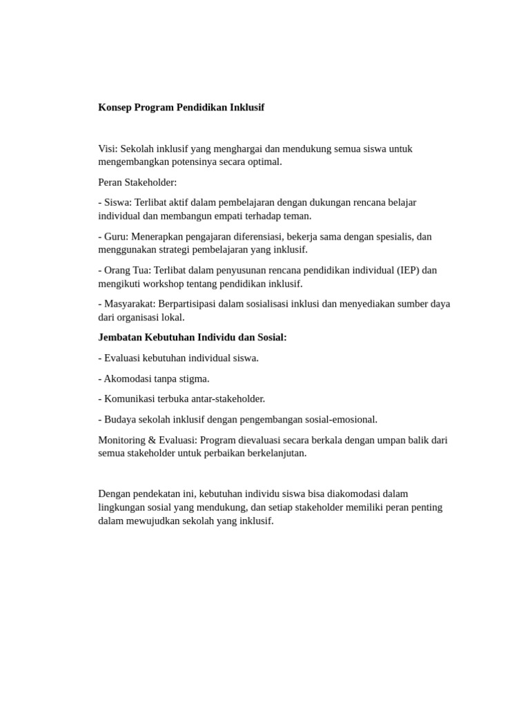 Konsep Program Pendidikan Inklusif | PDF