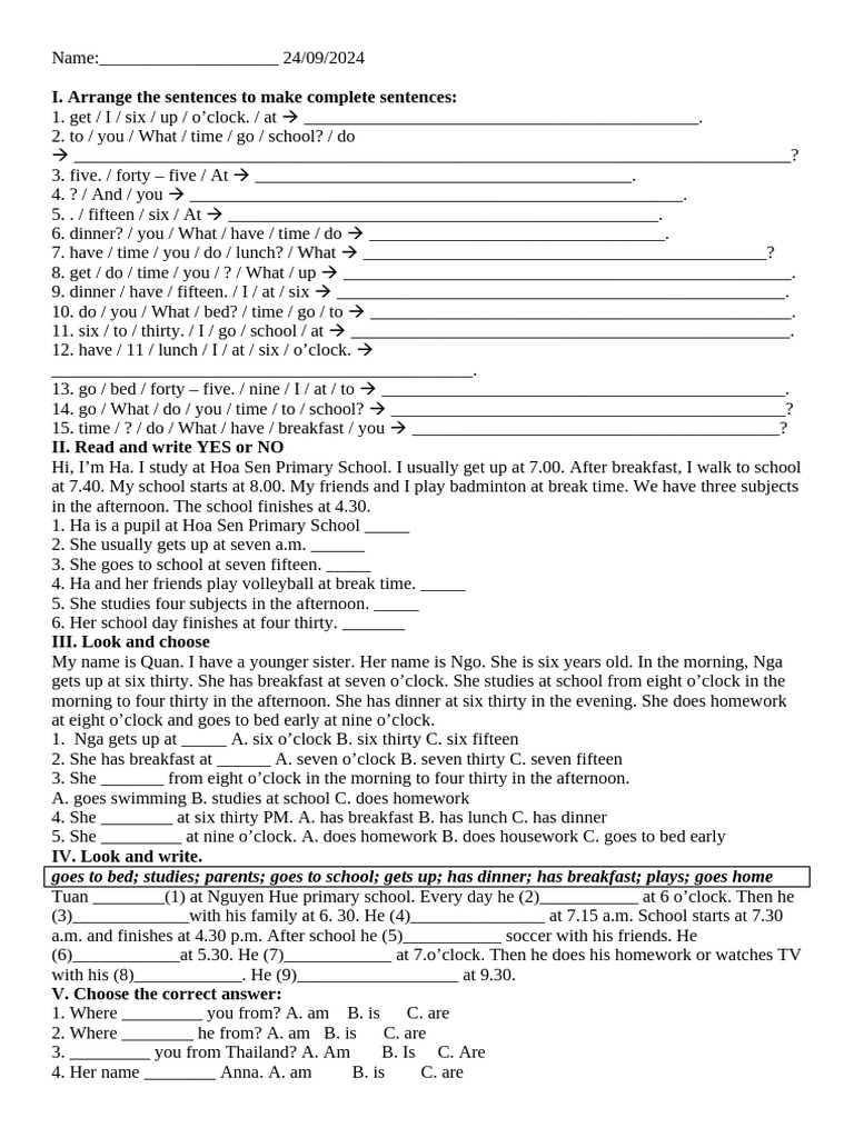 Grade 4 - Đề Khảo - 240924 | PDF