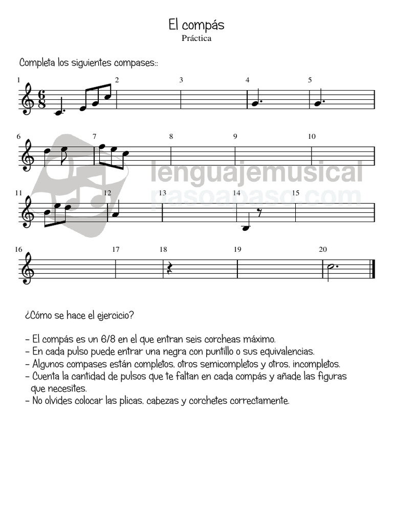 El Compás. Plantilla para Completar Compases 6x8 | PDF