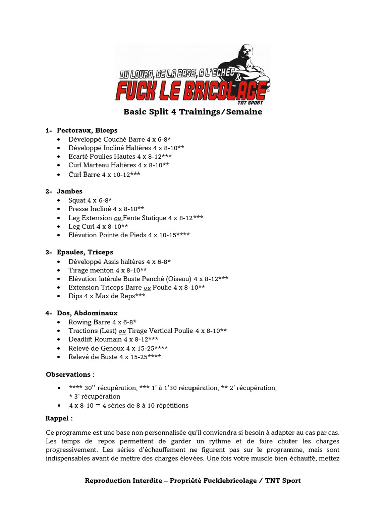 Basic Split 4 Trainings Semaine 3 | PDF