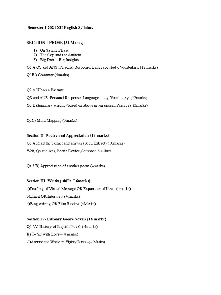 Semester 1 (2024) Syllabus | PDF