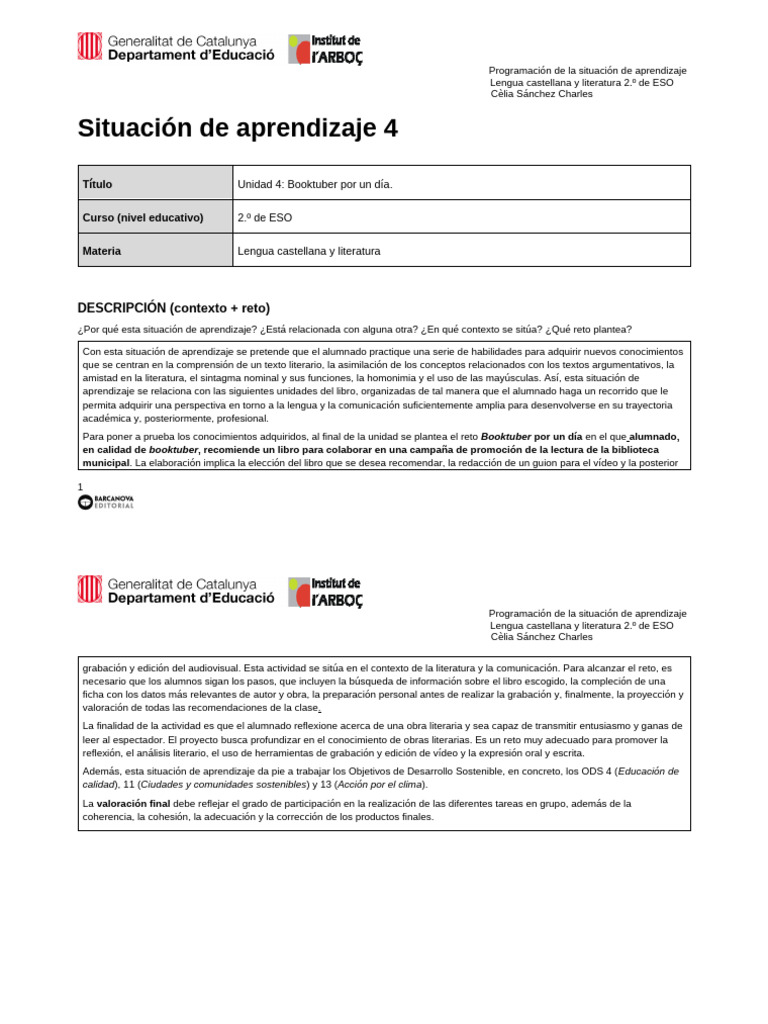 4 Programacion Unidad Como Situacion Aprendizaje U04 | PDF