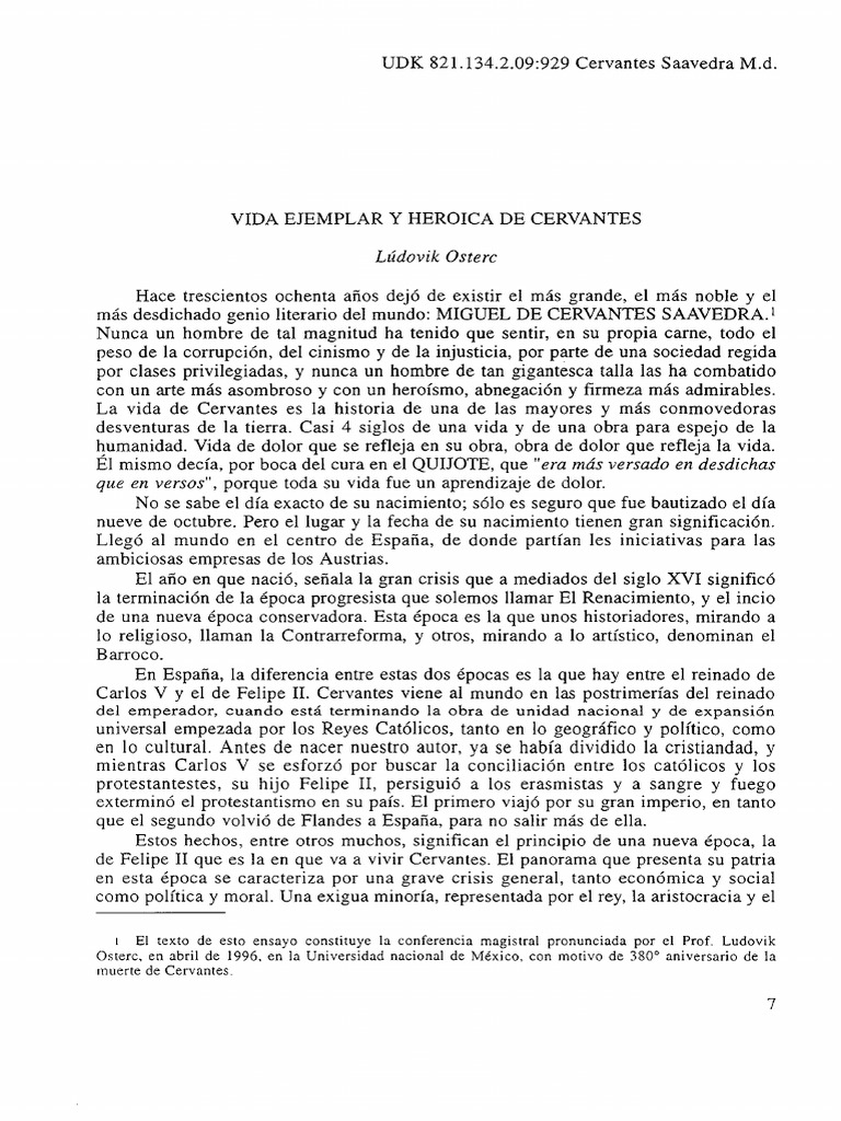 Vida Ejemplar y Heroica de Cervantes | PDF