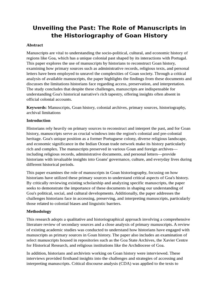 Unveiling The Past: The Role of Manuscripts in The Historiography of ...